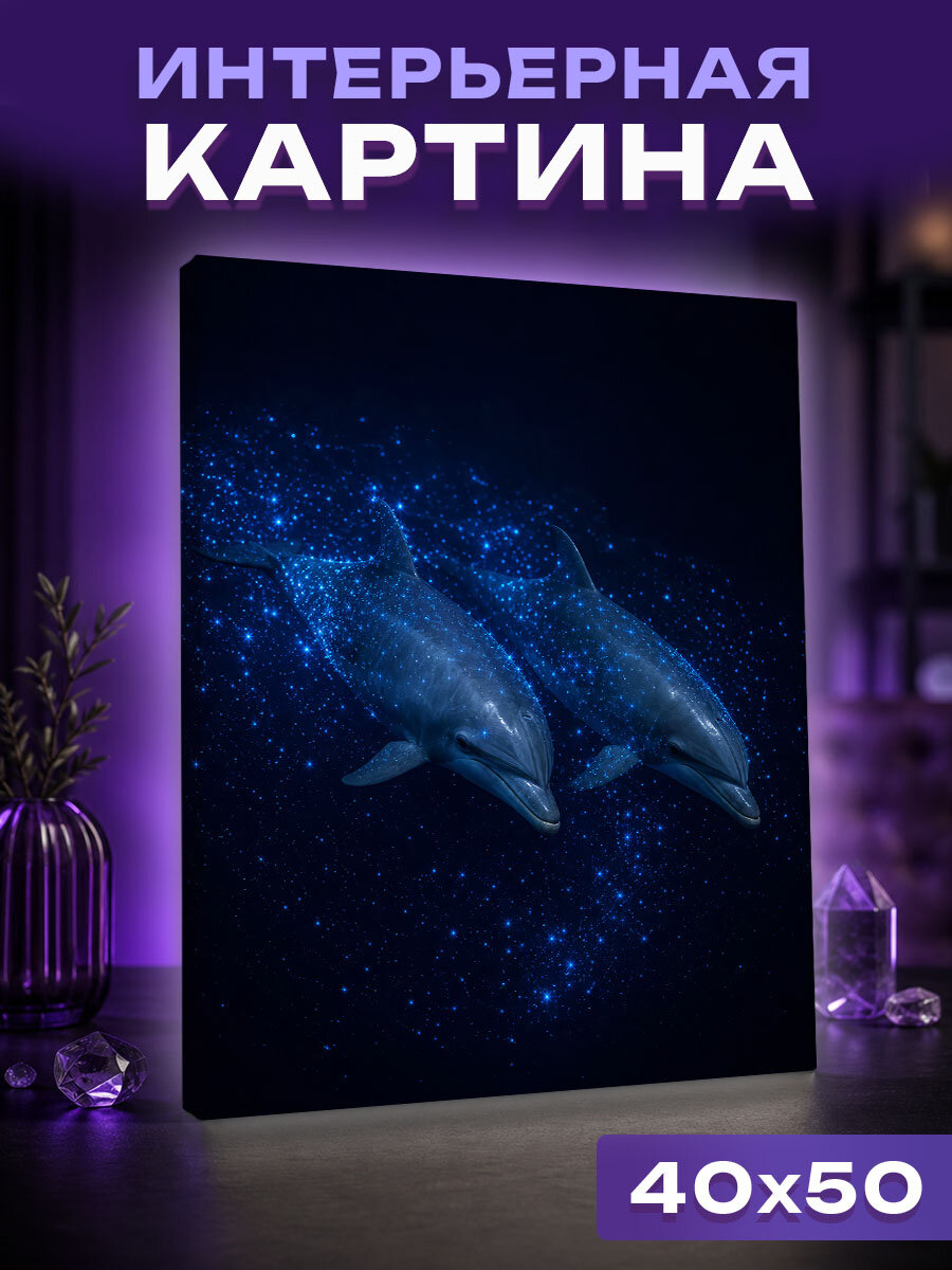 Интерьерная картина Дельфины в сиянии ночи