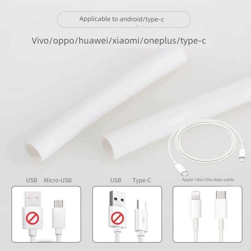 Термоусадочная трубка для зарядных кабелей iPhone 18W/Type-C, белая, 5 штук, длина 8 см, изоляция и защита от излома