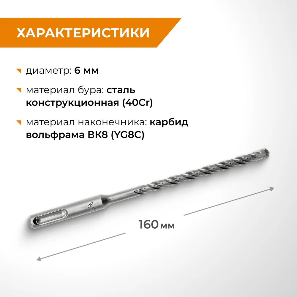 Бур RAGE by VIRA, SDS-plus, 6x160мм, для бетона, кирпича, 1 шт — фото 1