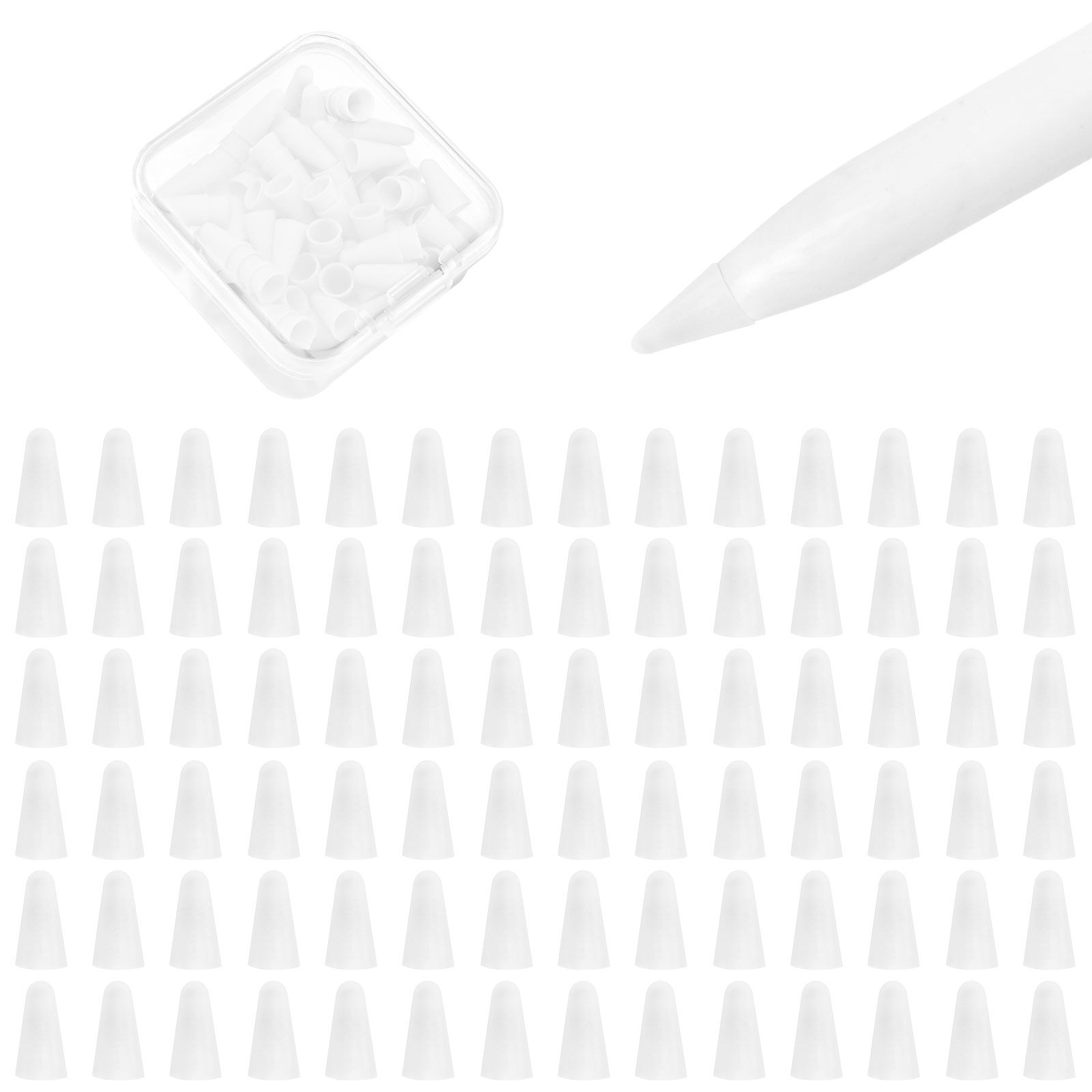 Силиконовые насадки на наконечник для стилусов Apple Pencil 1-го и 2-го поколений, Pencil Pro, Pencil (USB-C), комплект 100 шт. / Защитные чехлы на наконечник стилуса