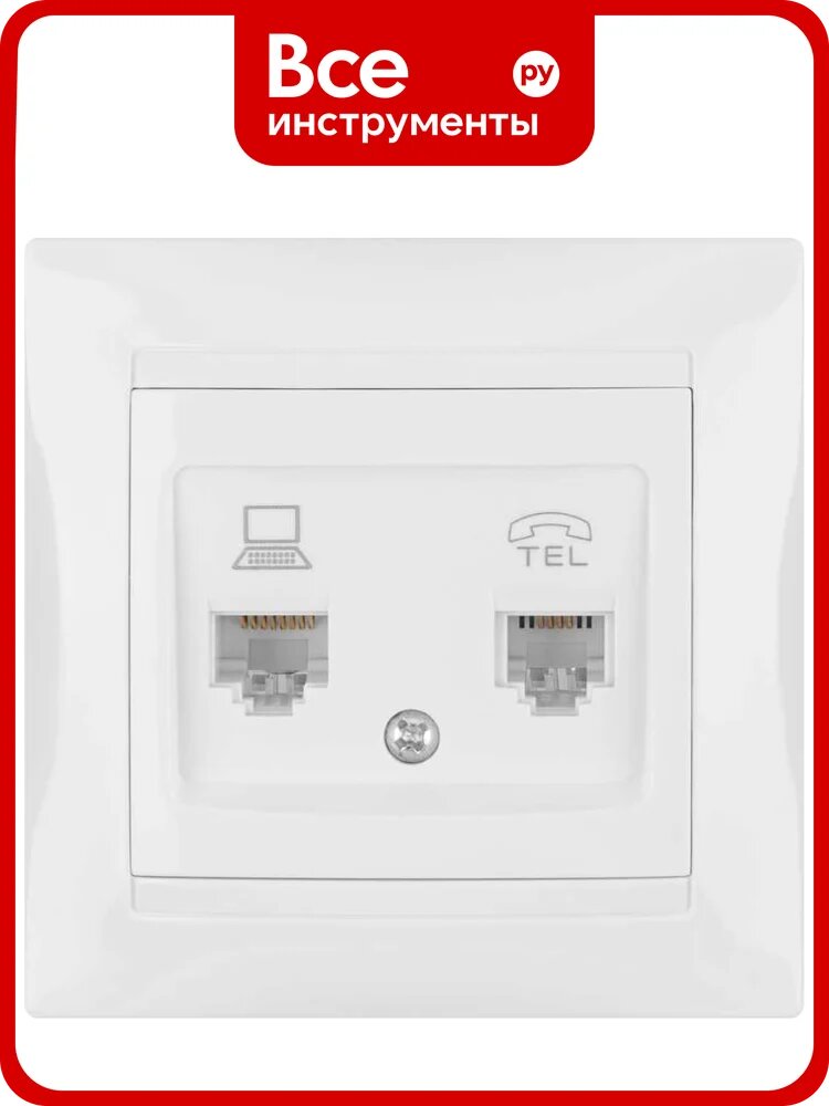 Розетка телефонная RJ11 + компьютерная RJ45, белая TDM ELECTRIC Лама SQ1815-0019