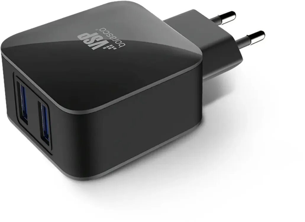 Сетевое зарядное устройство BORASCO 2xUSB-A, 2.1A, черный