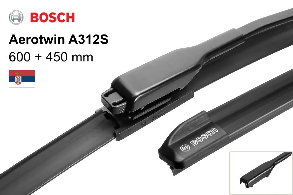 Щетки стеклоочистителя Bosch Aerotwin A312S (3397014312), бескаркасные, 600мм + 450мм, 2 шт, VATL5.1, для Renault Duster, LADA Vesta SW Cross, Nissan Terrano III