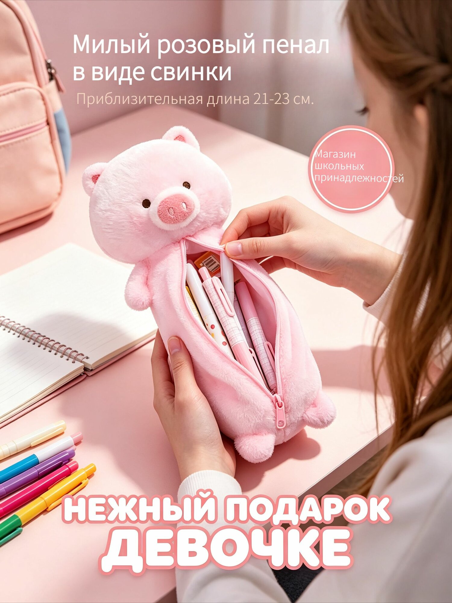 Милый розовый пенал в виде свинки