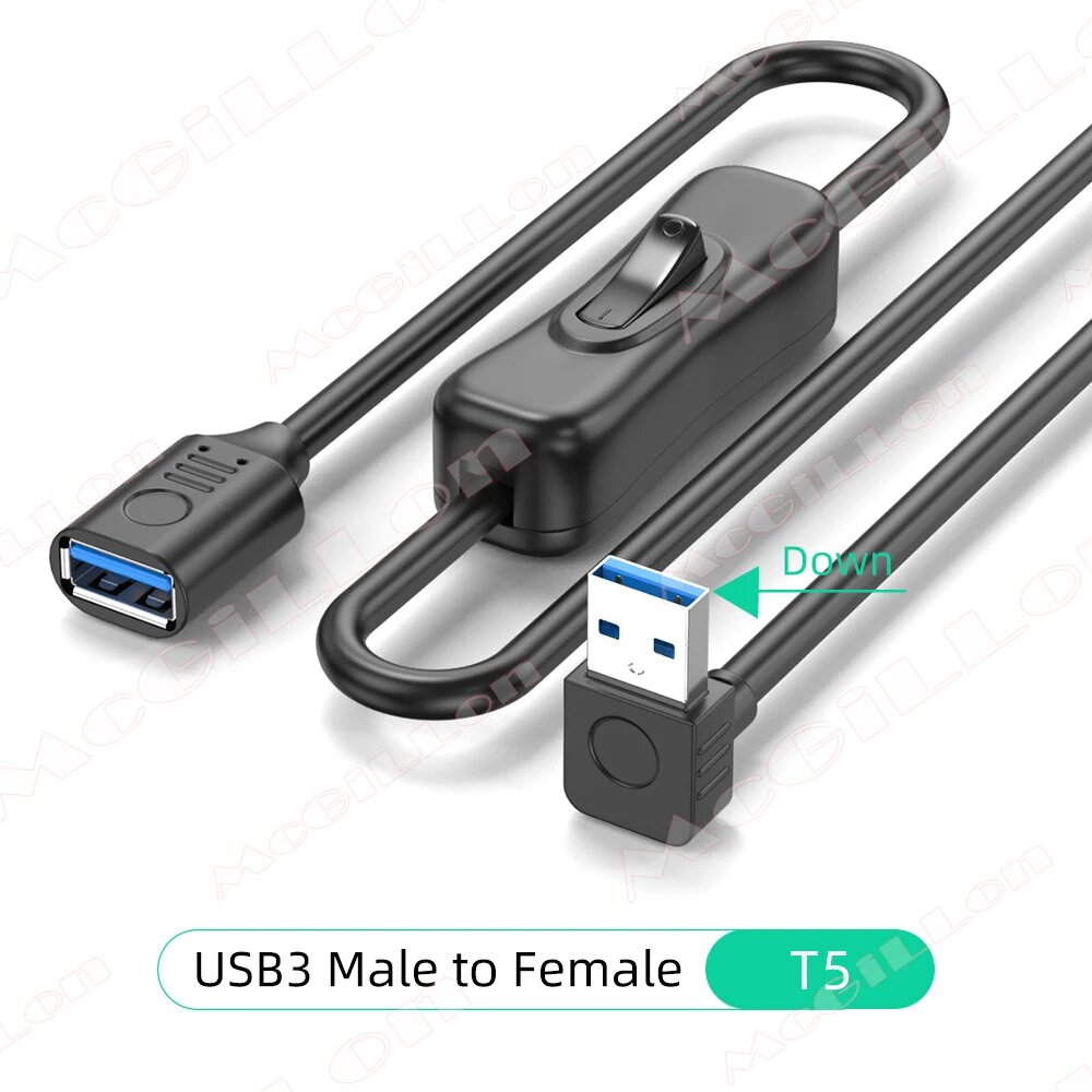 Удлинительный кабель USB 3.0 с выключателем для передачи данных и питания, с 15CM, T5 Down