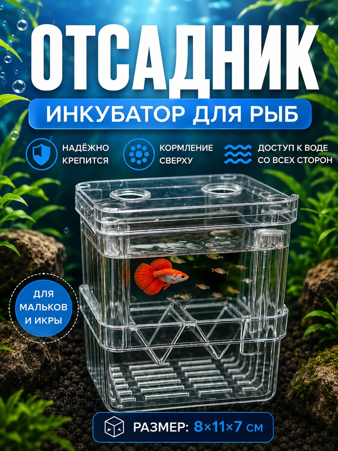 Отсадник инкубатор для рыб пластиковый 8х11х7 см