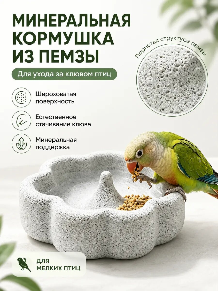 Кормушка-поилка для птиц из натуральной пемзы 15 см