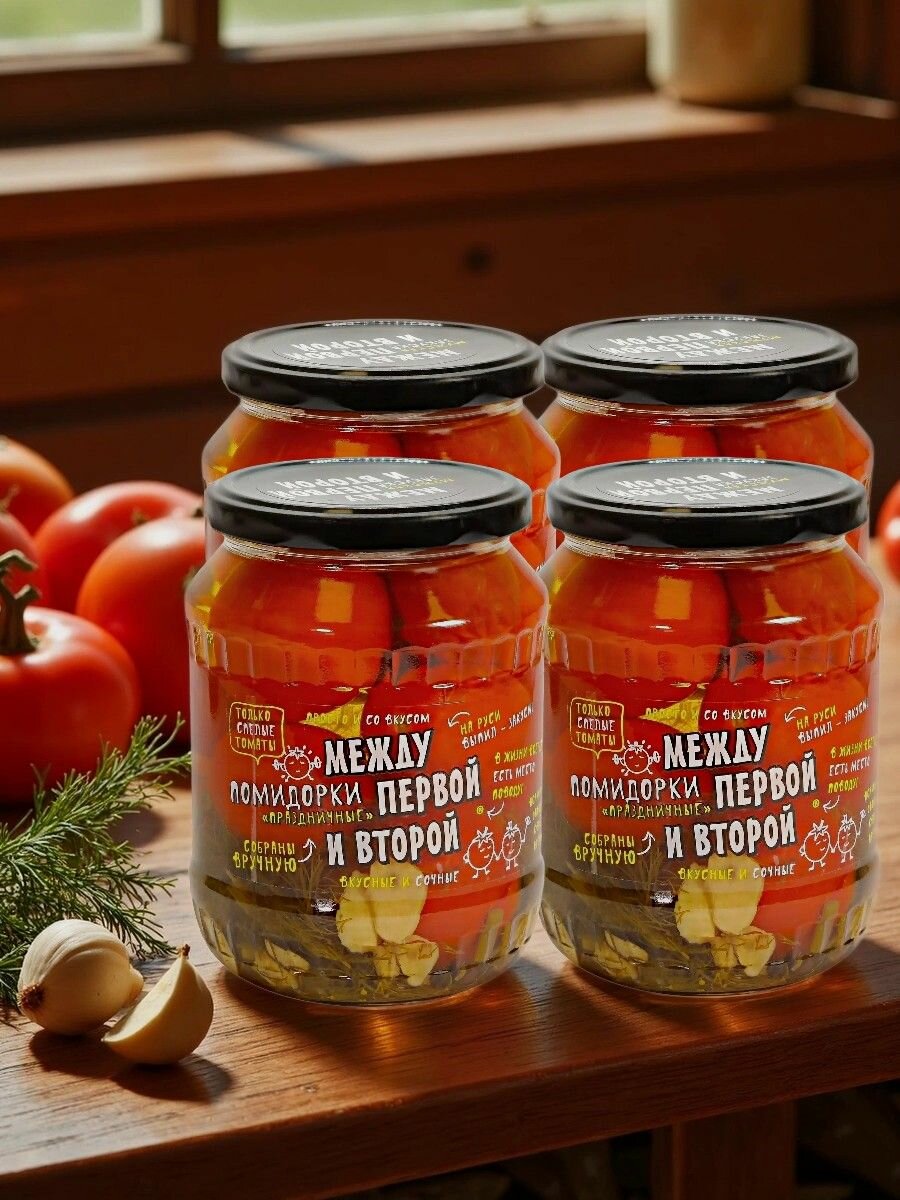 Помидоры Между первой и второй Праздничные маринованные 680г (Набор из 4шт)