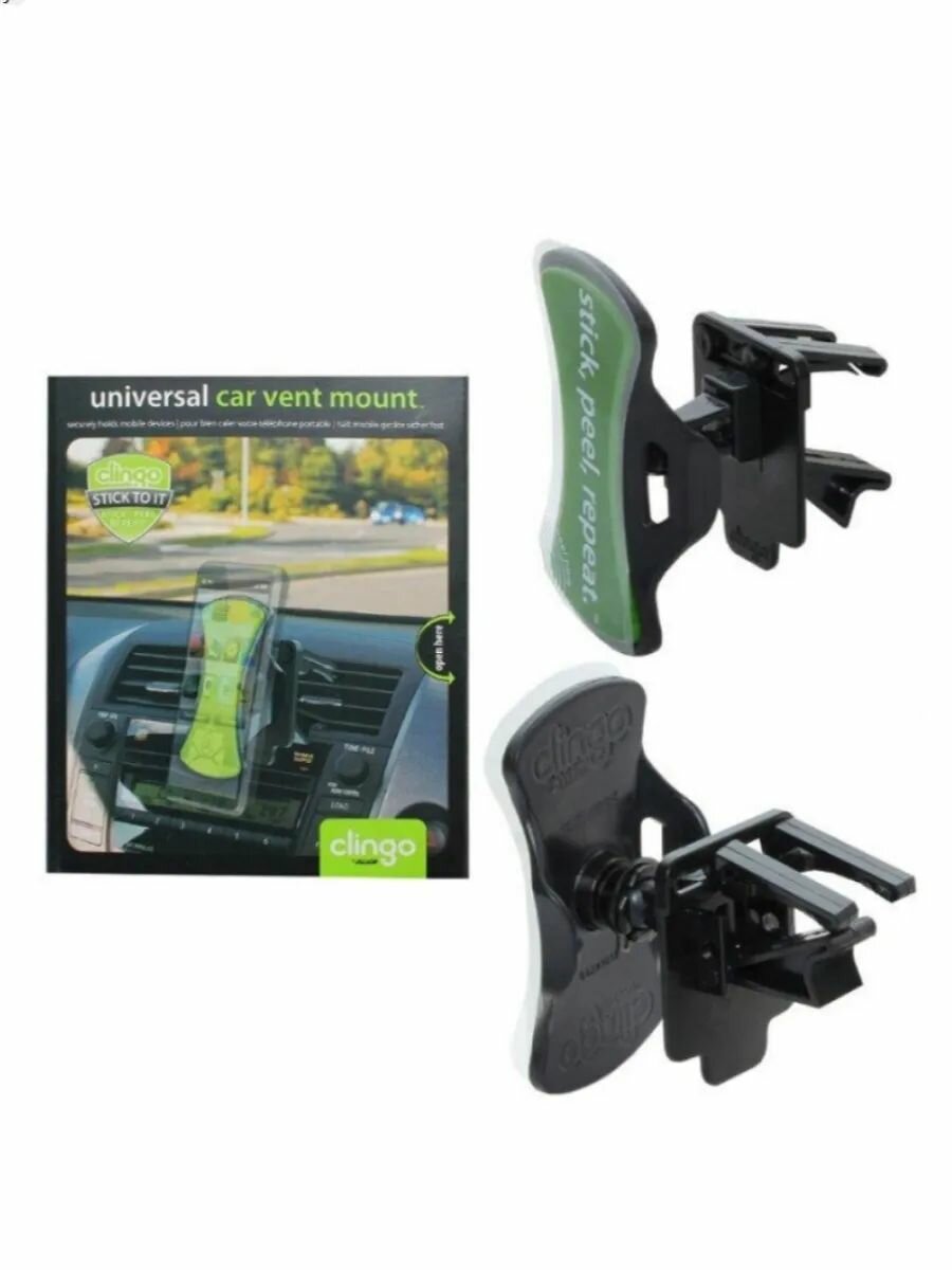 Автомобильный держатель липучка для смартфона Clingo car vent mount 07007, зеленый