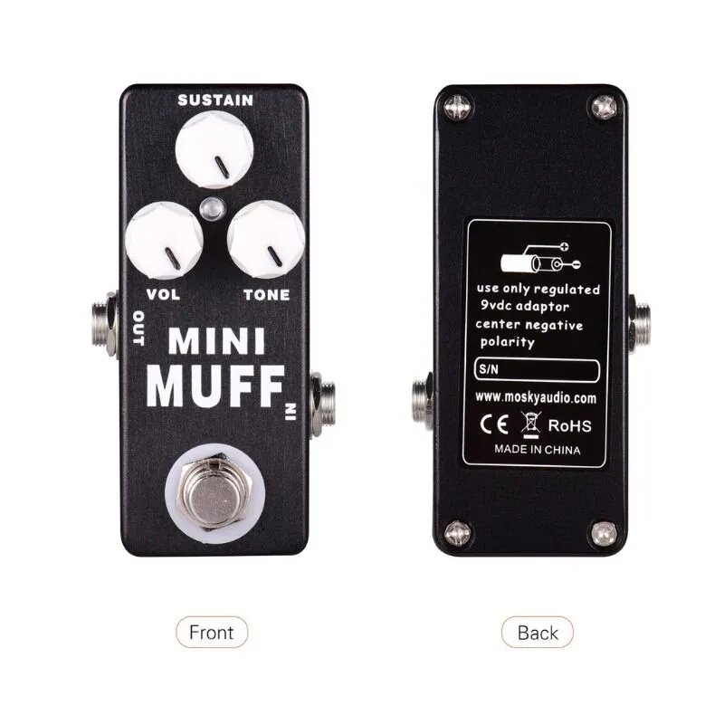 MOSKY MINI MUFF гитарный процессор эффектов дисторшн-фузз, нержавеющая сталь, для электрогитары — фото 1