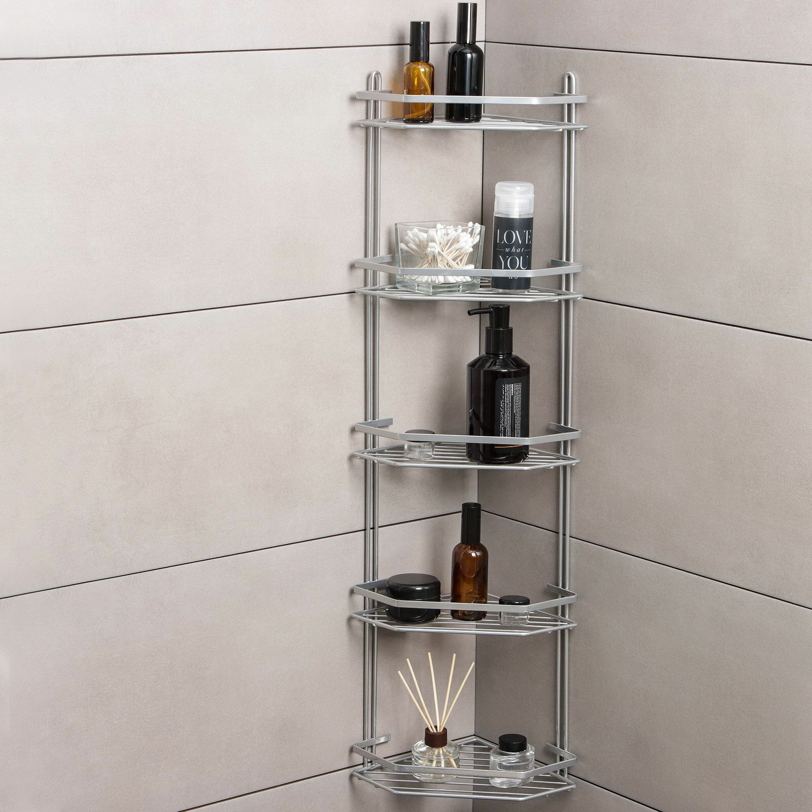Полка угловая 5-ти ярусная, 20x28x87 см, хром, цвет: хромированный
