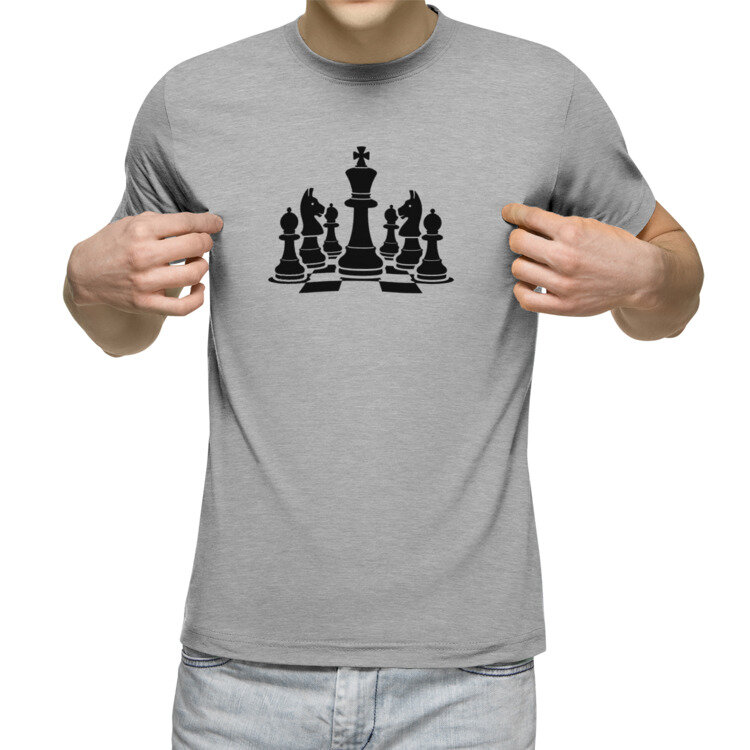 Мужская футболка «Тени шахматного войска» (серый меланж, 2XL)