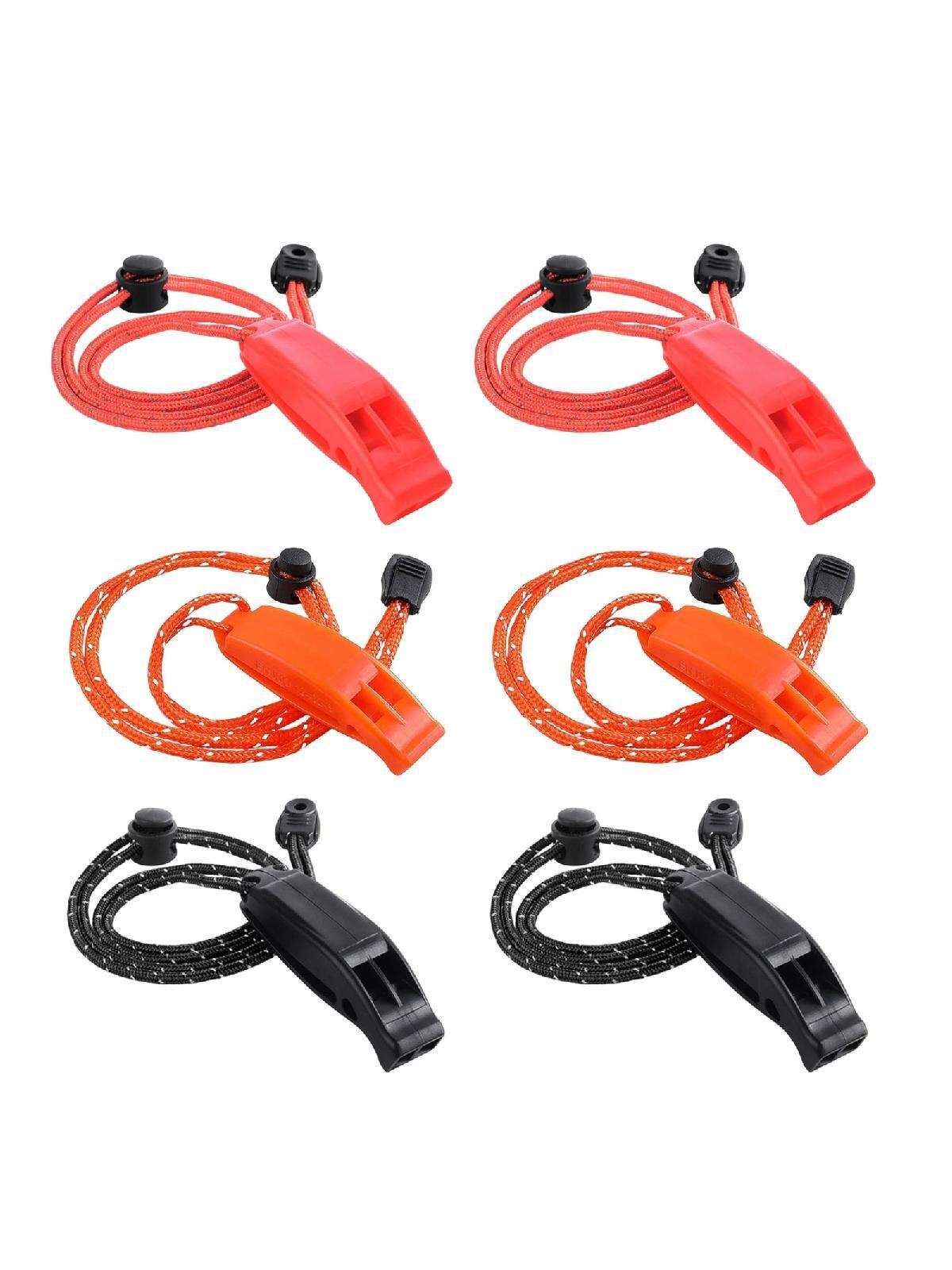 6шт Компактных Свистков на Открытом Воздухе с Регулируемым Светоотражающим Шнуром Аварийный Свист