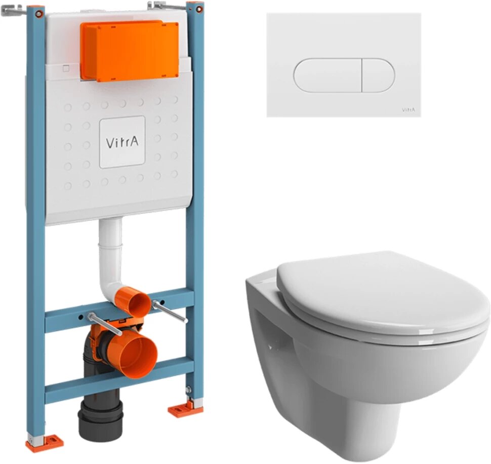 Комплект инсталляция с унитазом VitrA 9773B003-7207 с кнопкой белый + унитаз подвесной VitrA Normus с сиденьем микролифт, белый