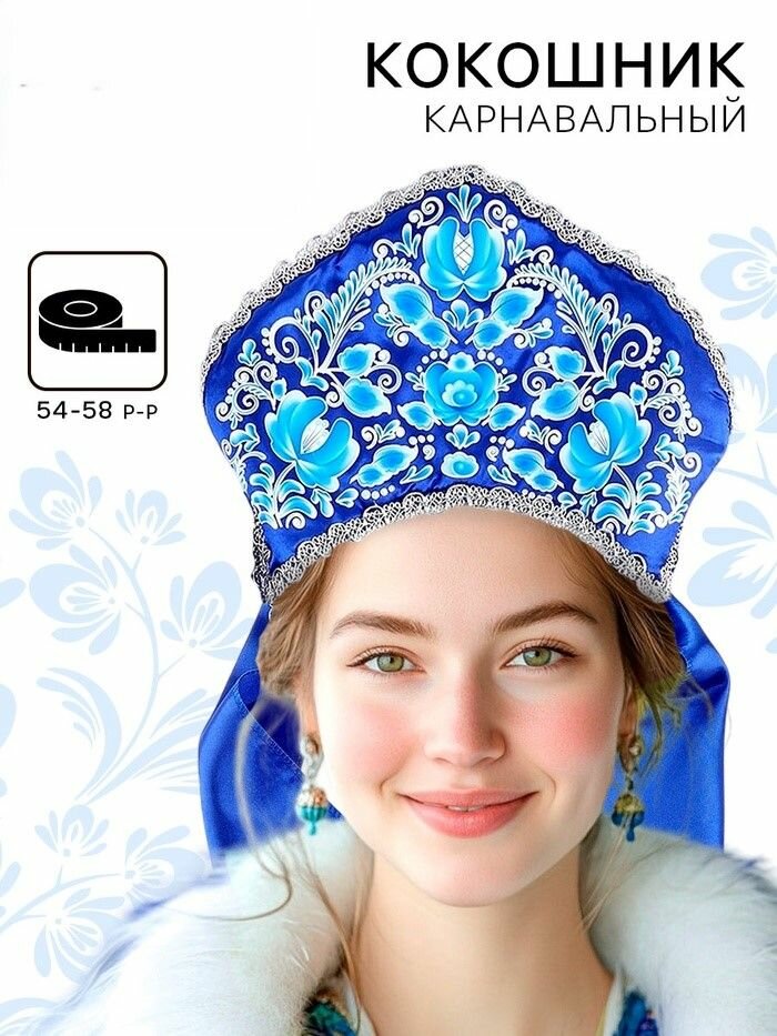 Кокошник карнавальный, синий, р-р 54-58