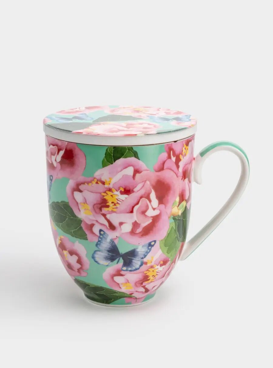 Кружка, 400 мл, с подставкой, Камелии