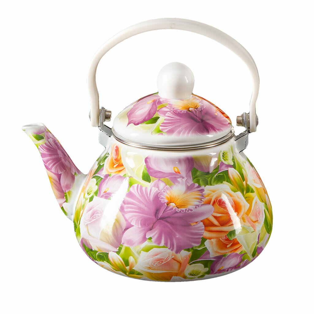 Чайник 1,3 л эмалированный с фильтром из нержавеющей стали EM-131X1/8 "Орхидея"