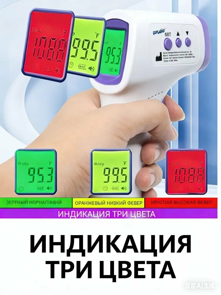 Термометр бесконтактный инфракрасный, электронный для детей и взрослых, измерение за 1 секунду, без ртути
