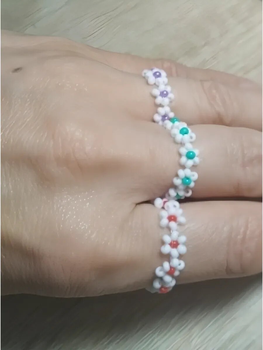 Набор плетеных колец из бисера - 3 шт, р. 15 "Ромашки"