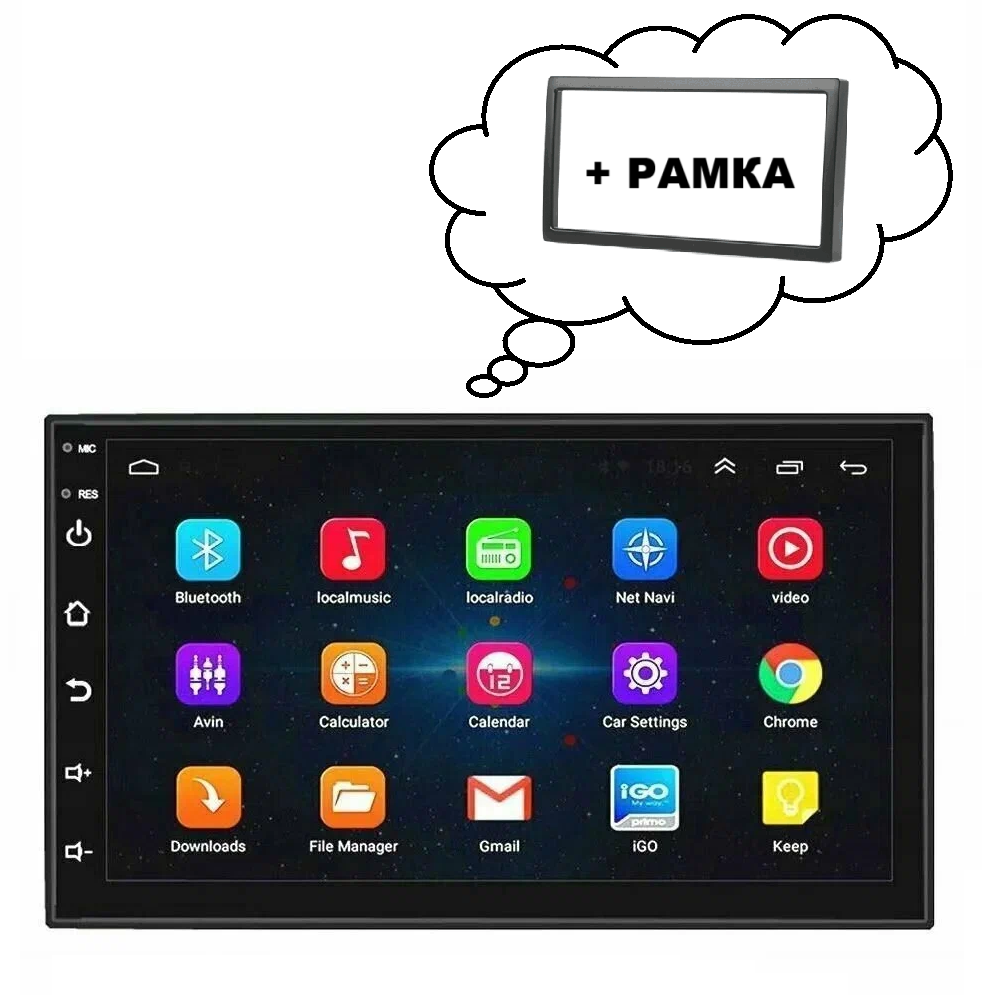 Магнитола Podofo, 7", 4/64 GB, Андроид, с рамкой__ Bluetooth, GPS, Wi-Fi, радио