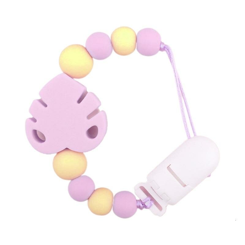 Силиконовый прорезыватель-прищепка в виде листика, Светло-фиолетовый