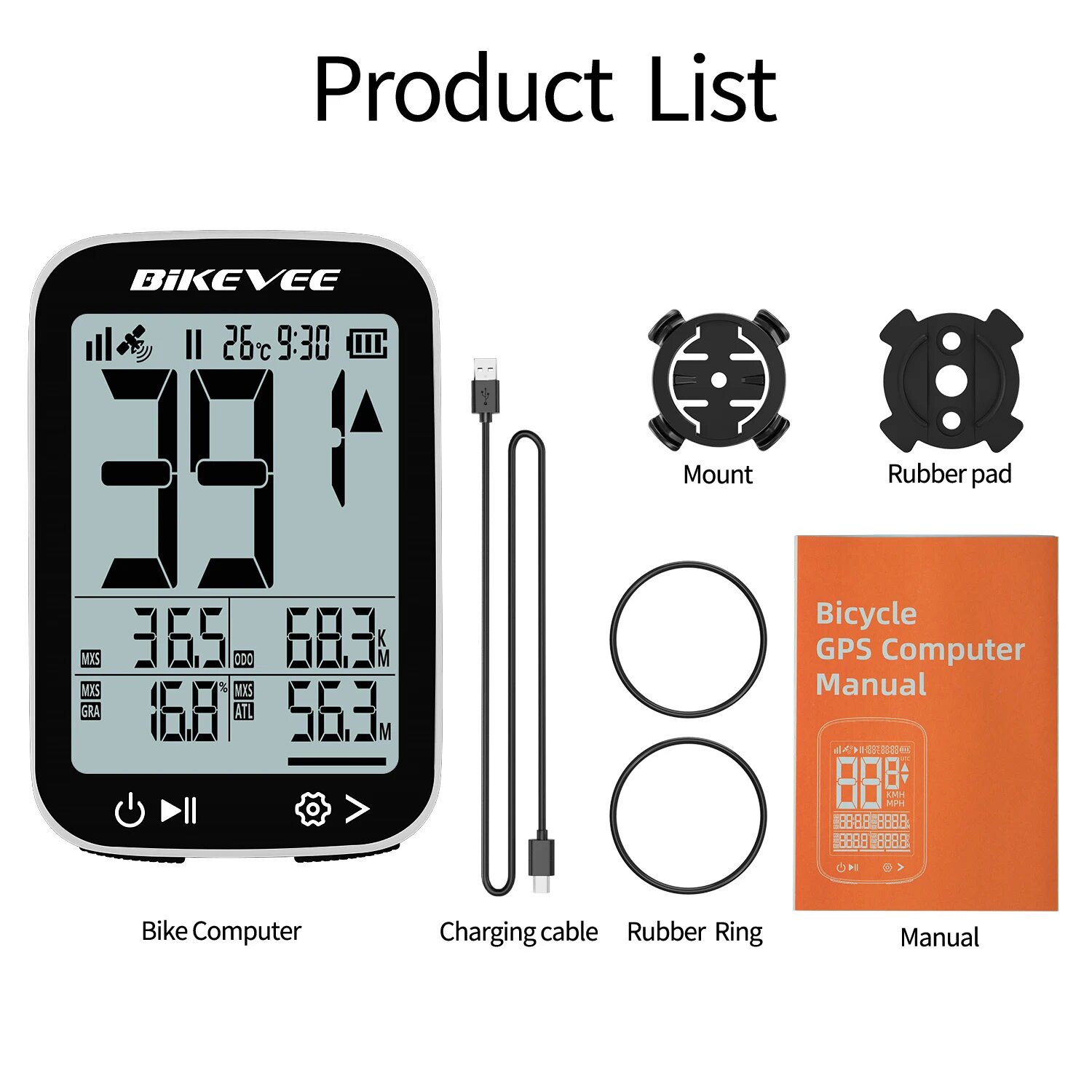 Bikevee GPS велокомпьютер черный BKV3001W-A