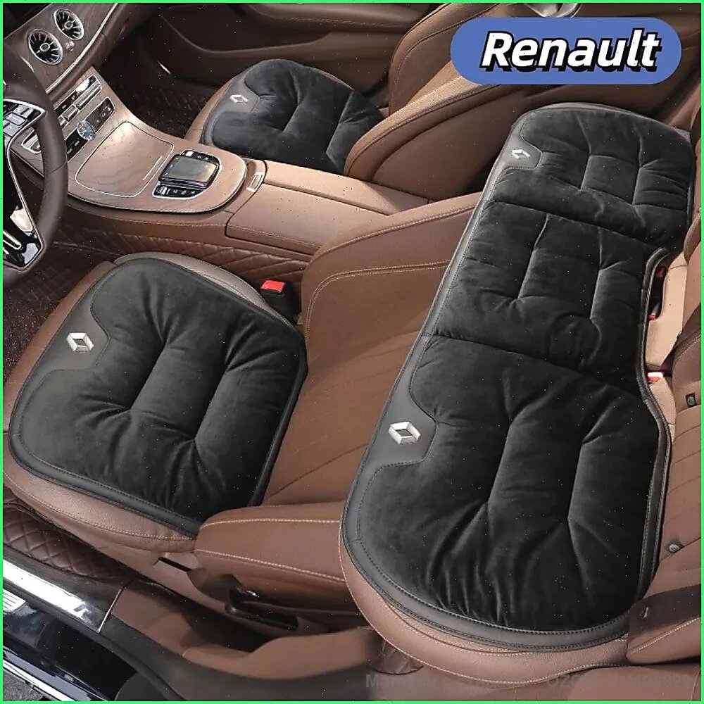 Подушка автомобильная Renault, Бархат, 3 шт. на сиденье, нескользящее покрытие, черная