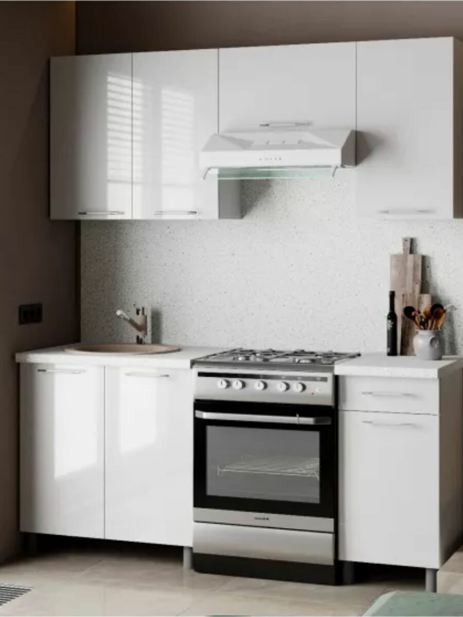 Кухонный гарнитур (кухня) без столешницы Танго 1.8м с окапом , МДФ фасад Белый , корпус белый с текстурой древесные поры ЛДСП 1800х2160х430 тэкс