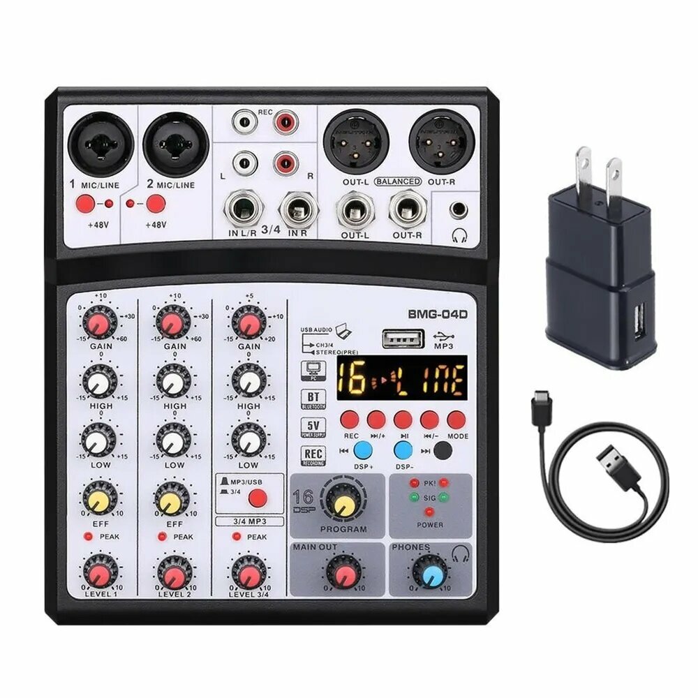 4-канальный интерфейс USB-интерфейс, Bluetooth-совместимый 48 В питания DJ Sound Controller с 16 эффектами DSP, Черный - Правила США