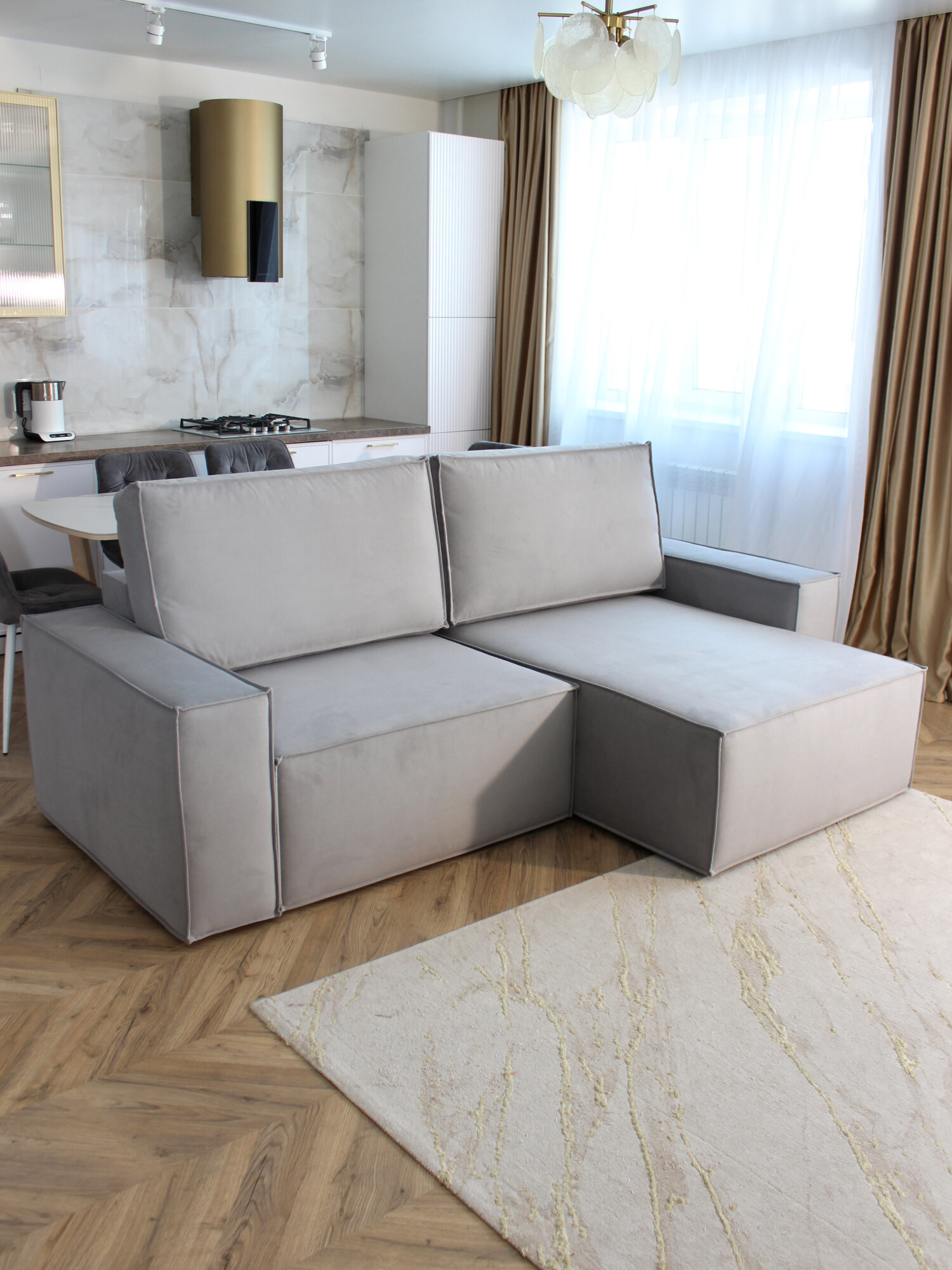 Угловой диван-кровать Forrest Конер светло-серый, правый угол, Еврокнижка, 250х155х65 см