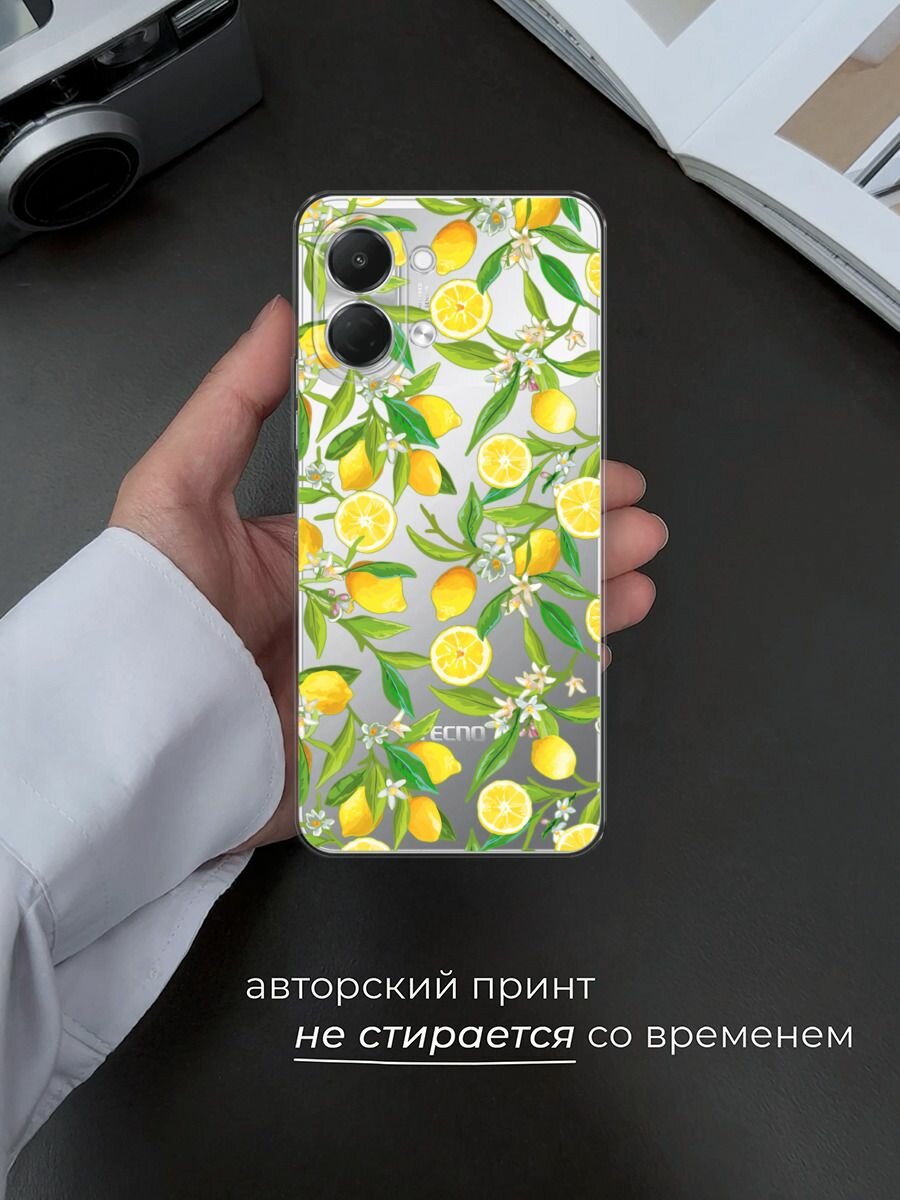 Чехол на Tecno Spark Go 3 / Текно Спарк Го 3 с принтом Лимоны на ветвях, прозрачный — фото 1