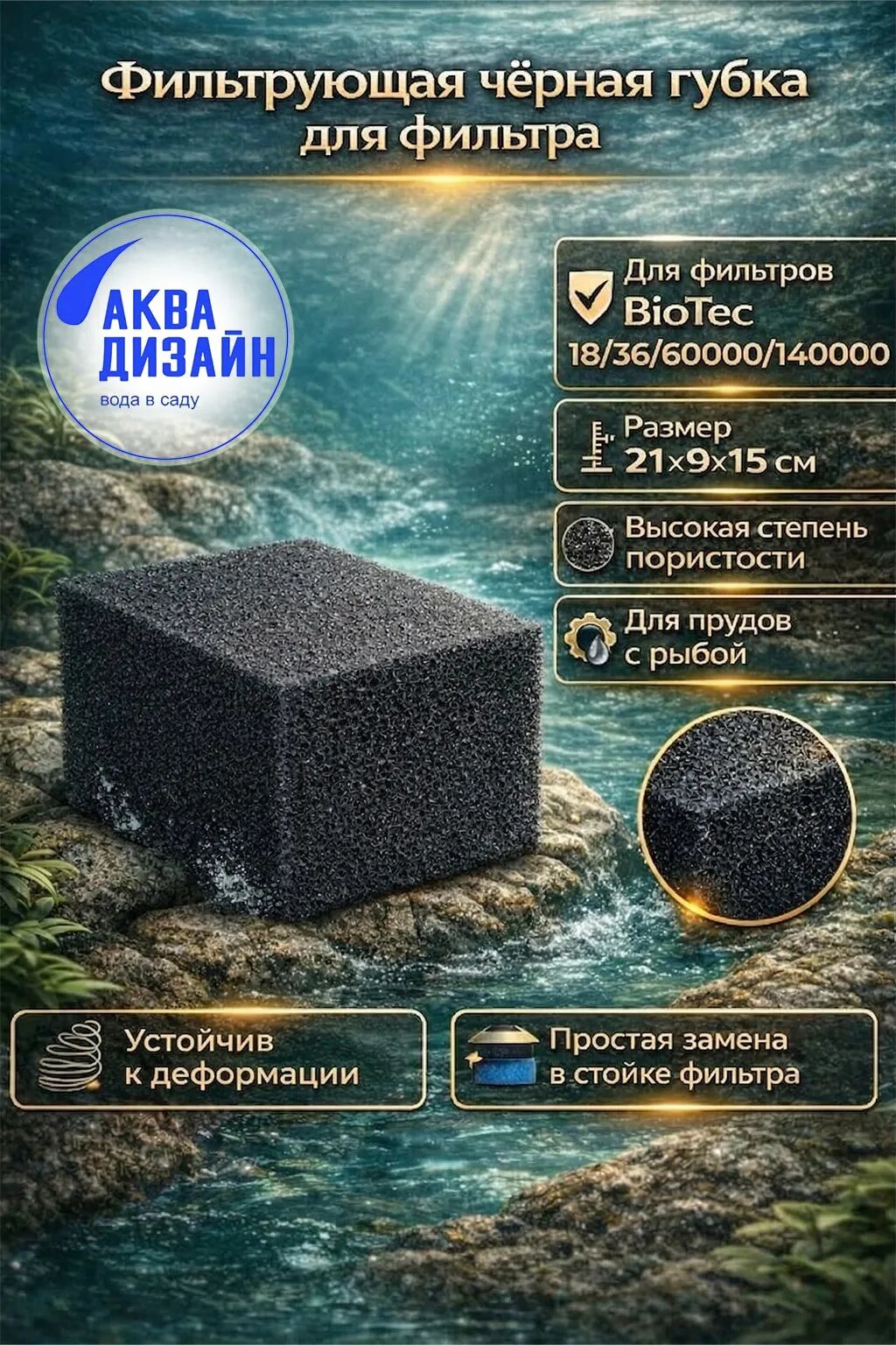 Фильтрующая чёрная губка для фильтра BioTec 18/36/60000/140000 (Крупная)