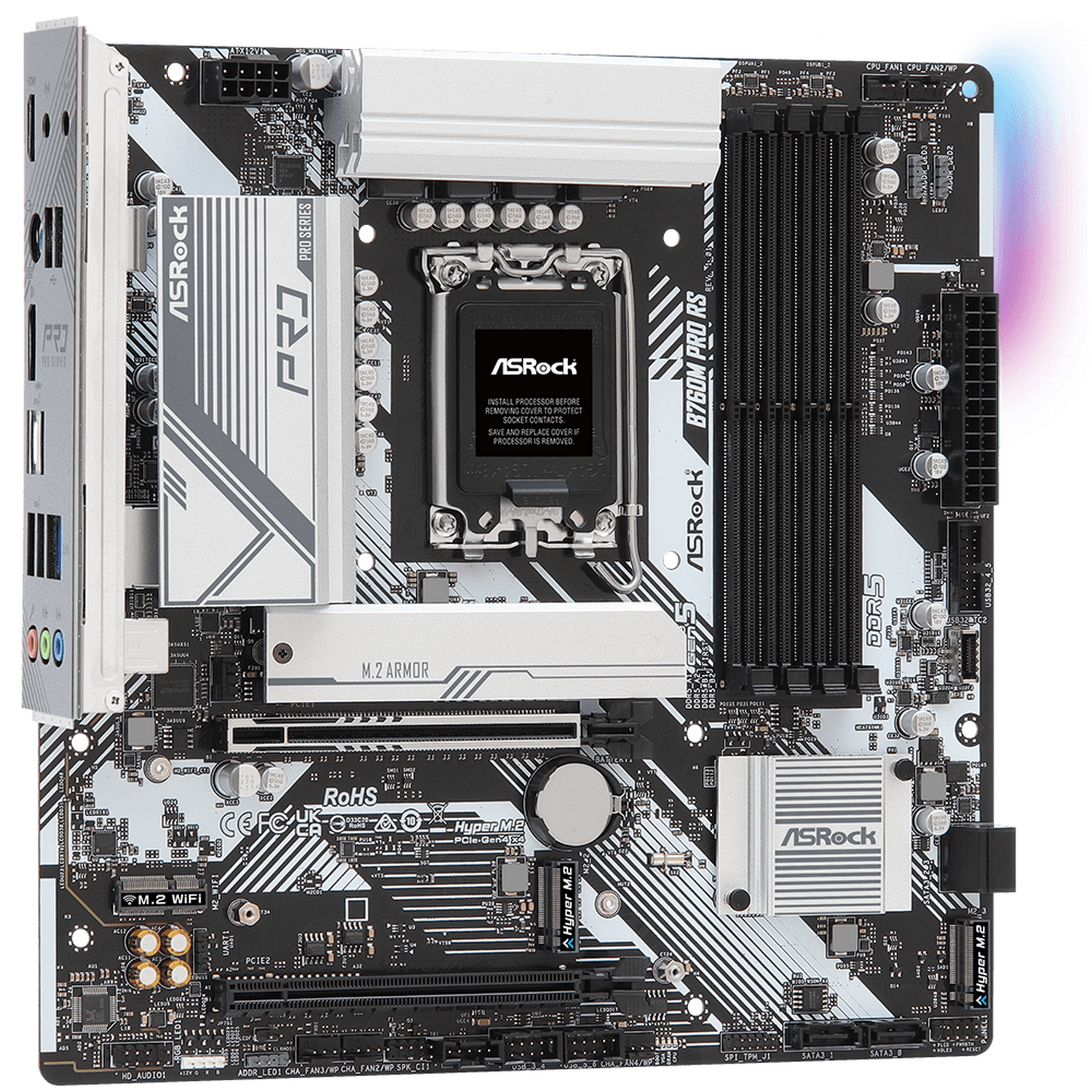 Материнская плата ASRock B760M Pro RS RTL (mATX, B760, 4хDDR5, 3хМ2, 3хPCIe, 1xHDMI, 1xDP)