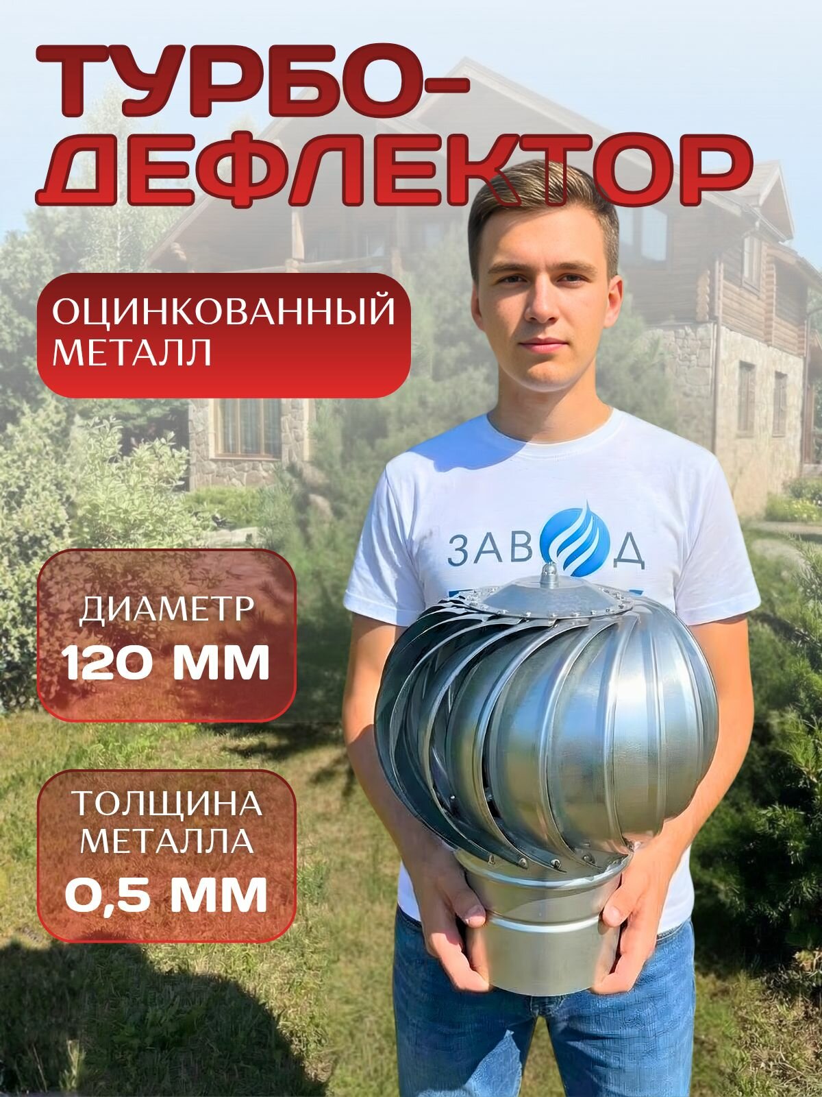 Турбодефлектор 120, труба нержавейка, дефлектор для вентиляции на трубу, оцинкованный металл