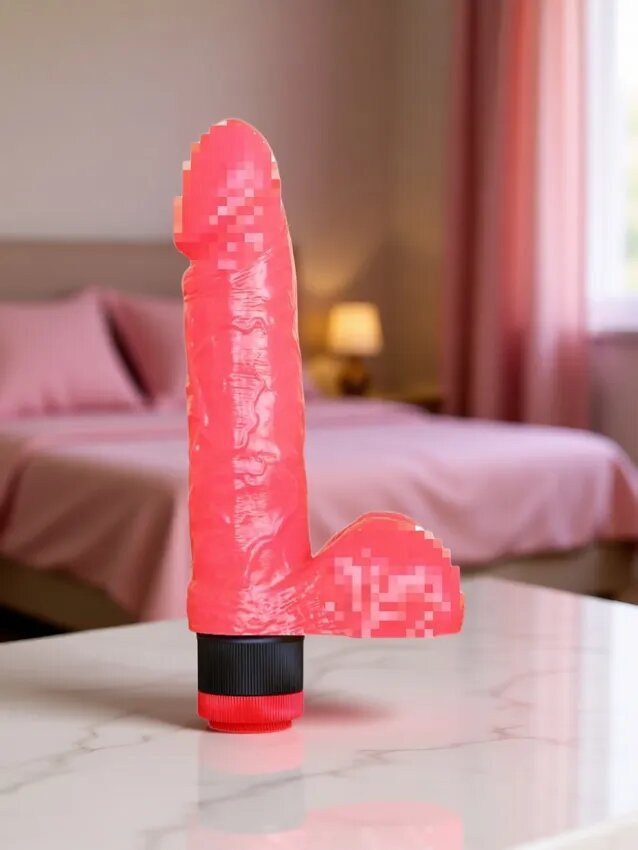 Вибратор с мошонкой Love Toy, ПВХ, розовый - 20 см.