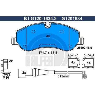Колодки тормозные передние GALFER B1-G120-1634-2 Ford Transit 12->