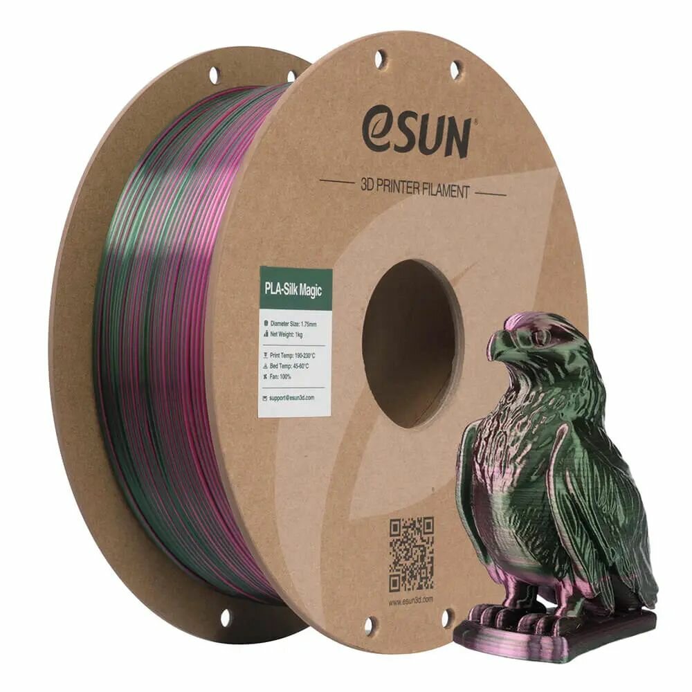 Филамент eSUN Silk-PLA Magic для 3D принтера, Зелено-розовый 1 кг.