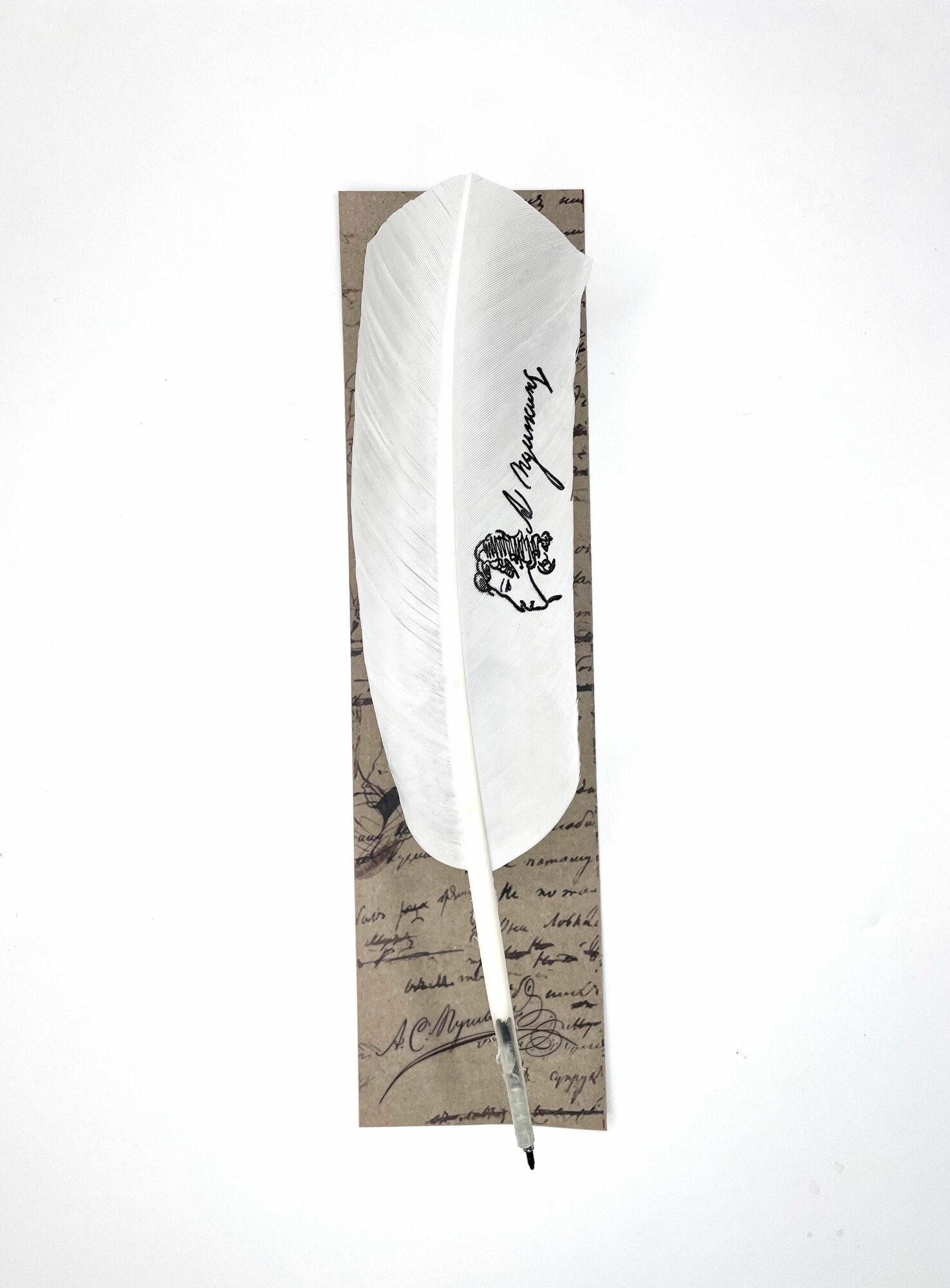 Ручка перо шариковая с изображением А. С. Пушкина, сувенирная, синяя - 1 шт.