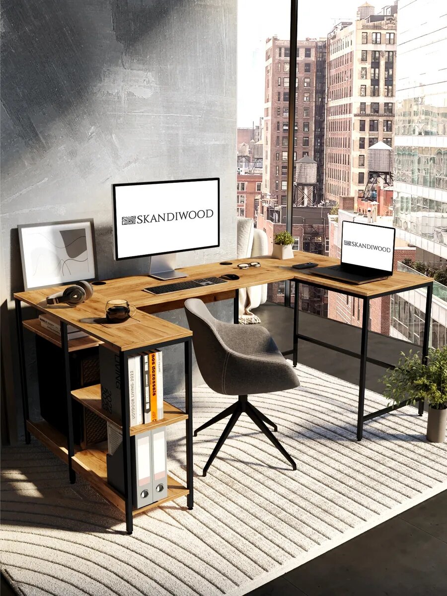 Стол письменный компьютерный с полками большой п-образный геймерский для школьника