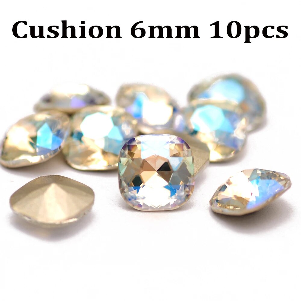 Стразы Cushion 6mm 10шт, стеклянные