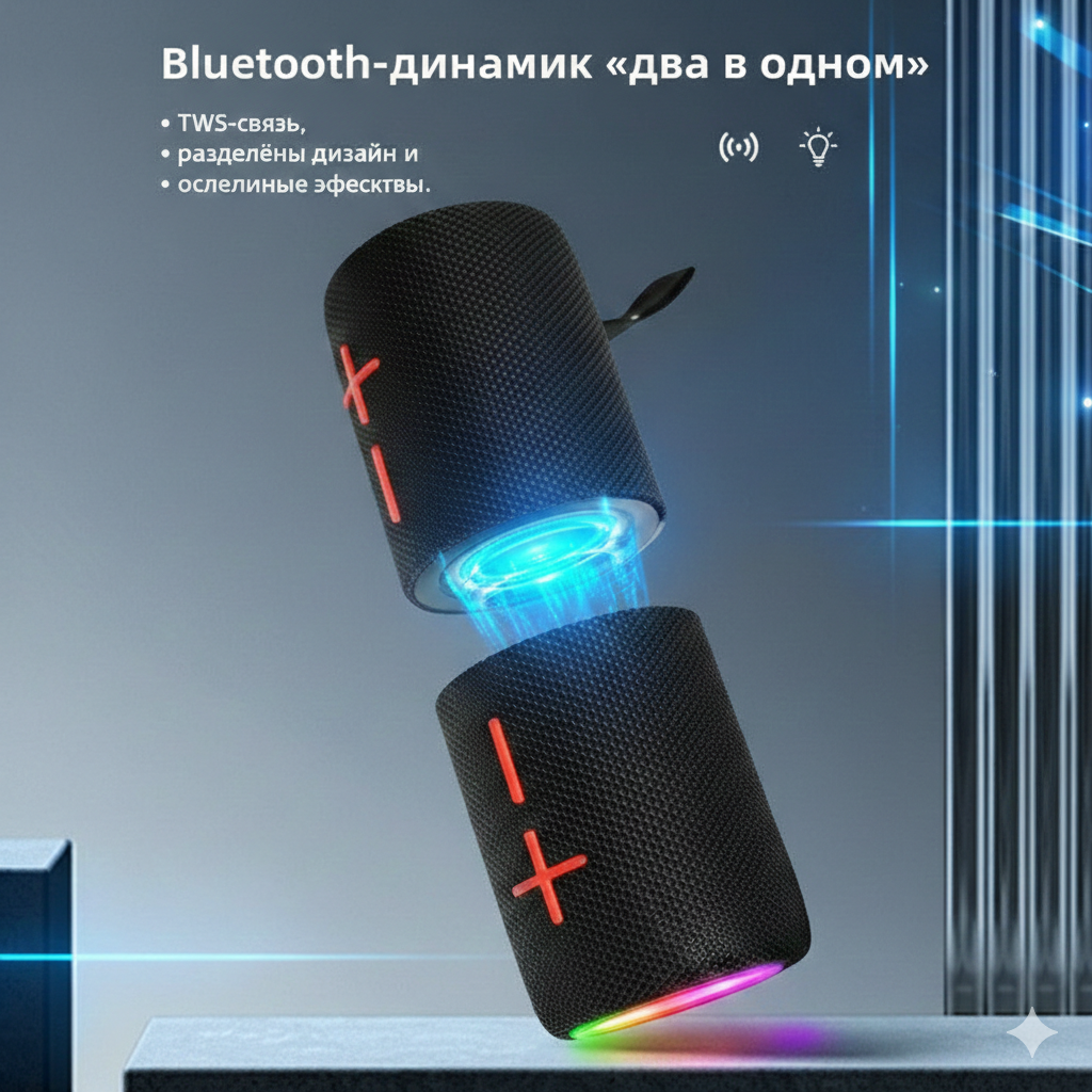 Портативная колонка Cyboris "TWS", 2 в 1, магнитная, стерео, с басом, черная