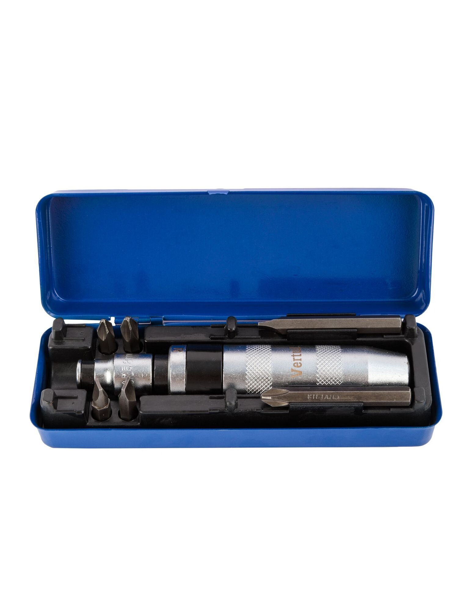 Отвертка ударная Vertul, с комплектом бит, 7 бит, кейс, синяя