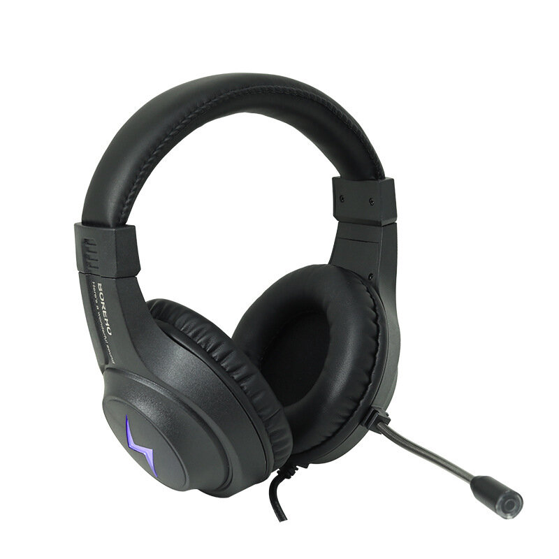 Удобные черные игровые наушники с RGB-подсветкой и микрофоном для ПК и смартфона, дизайн Over-Ear