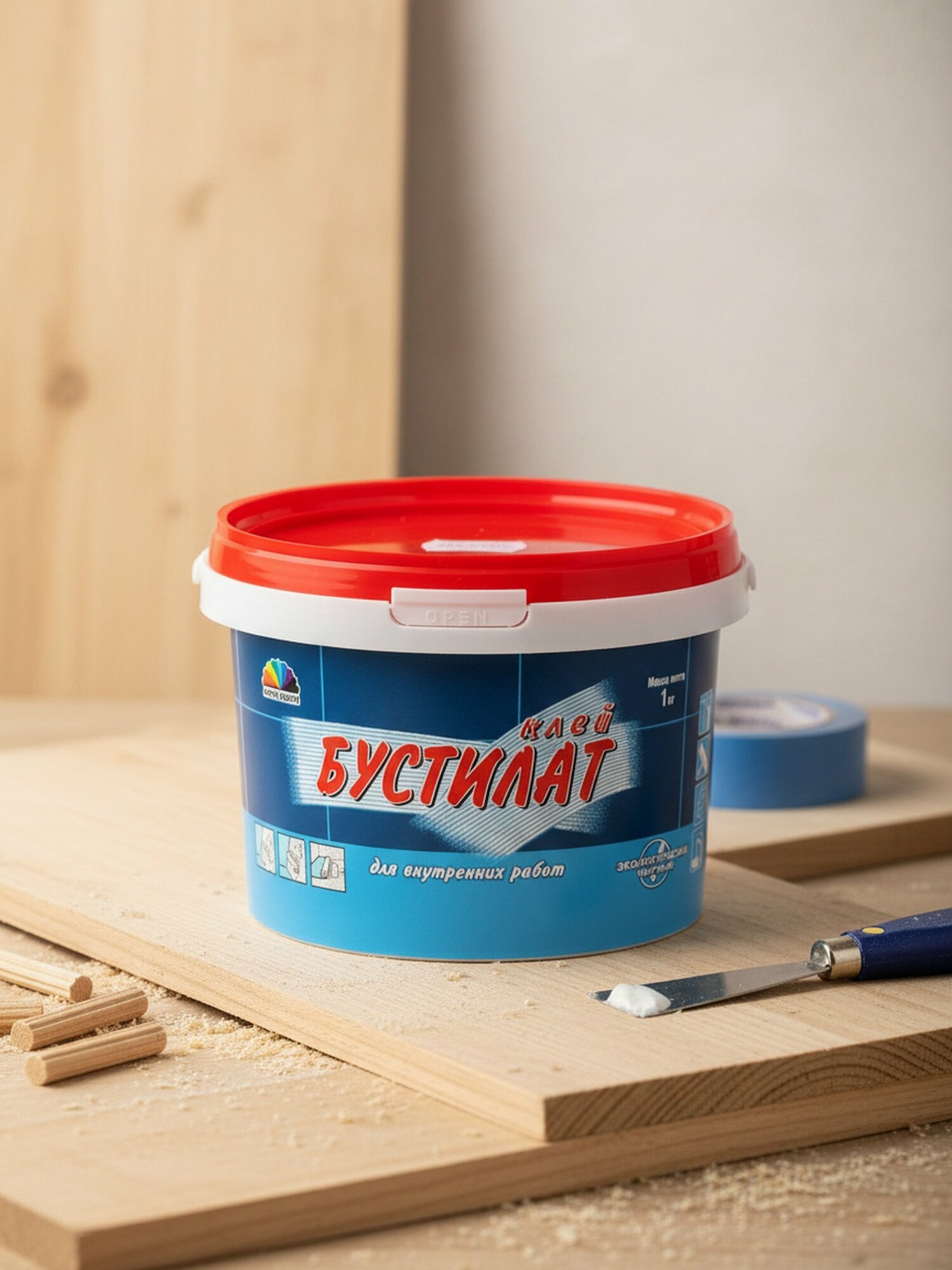 Клей Магия радуги Бустилат 1 кг — универсальный полимерный состав для внутренних работ, линолеума, плитки и ковров