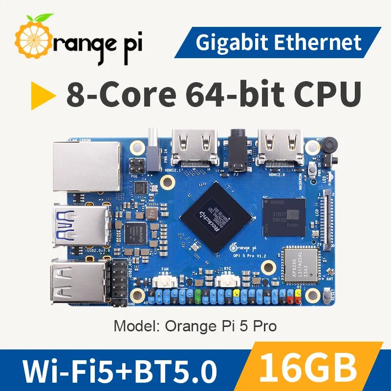 Orange Pi 5 Pro 16 Гб ОЗУ RK3588S мини-ПК LPDDR5 WiFi Bluetooth BLE макетная плата, Run Orangepi OS/Ubuntu/Debian/Android12
