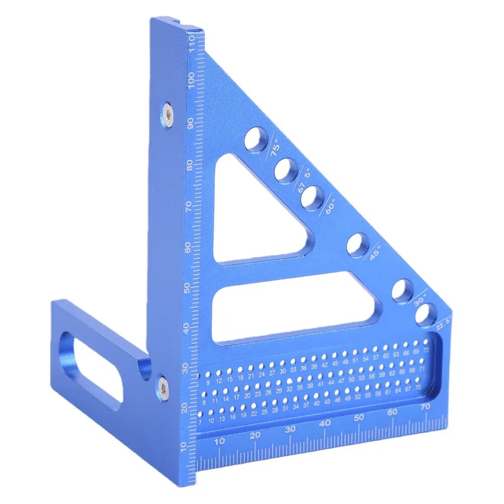 Угольник столярный алюминиевый 45/90 градусов с отметками углов и отверстиями для сверления