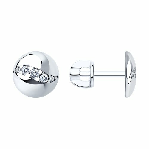 Серьги пусеты, серебро, 925 проба, родирование, фианит