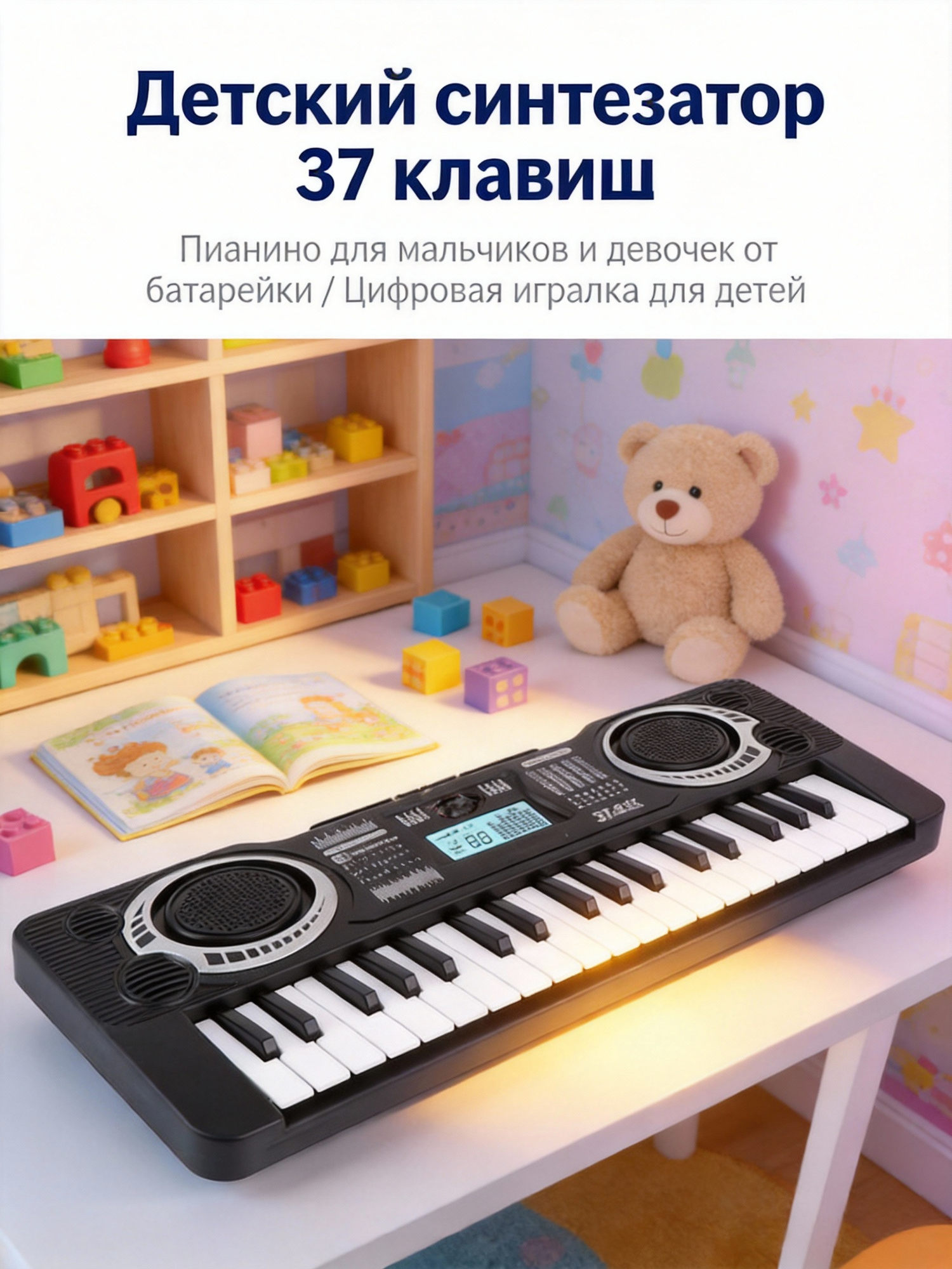 Детский синтезатор 37 клавиш, пианино от батареек для мальчиков и девочек — цифровая музыкальная игрушка для обучения и развития