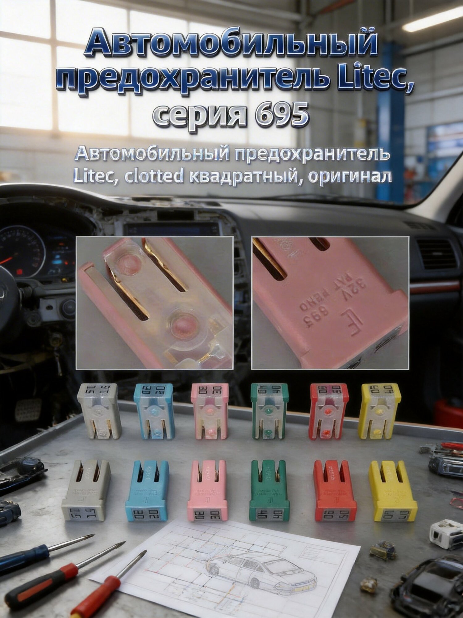 Автомобильный предохранитель Litec 695, для Nissan Kicks мини-длинный, замена и защита электросистемы