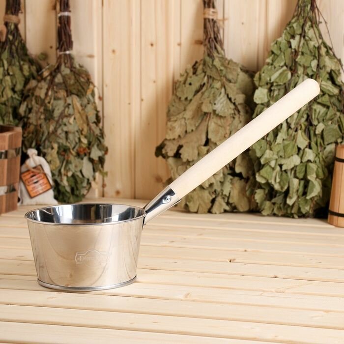 Ковш-черпак для бани и сауны Добропаровъ 1,5 л, нержавеющая сталь, деревянная ручка